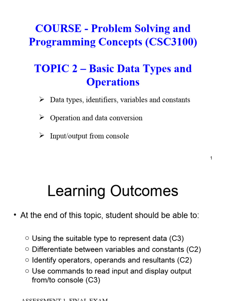 Topic2 Basic Data Types And Operations Pdf Integer Computer Science Variable Computer 