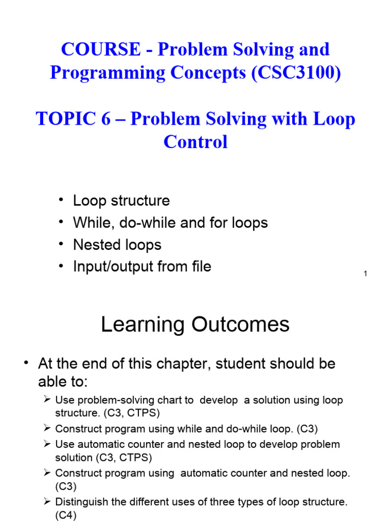 Topic6 Problem Solving With Loop Control Pdf Control Flow Software Engineering 