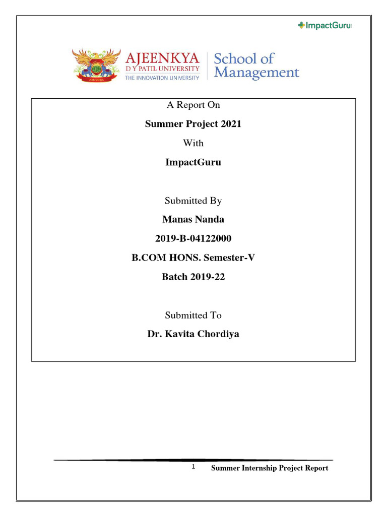 Final SIP Report Manas Nanda-Converted (1) - 2 | PDF | Fundraising | Strategic Management