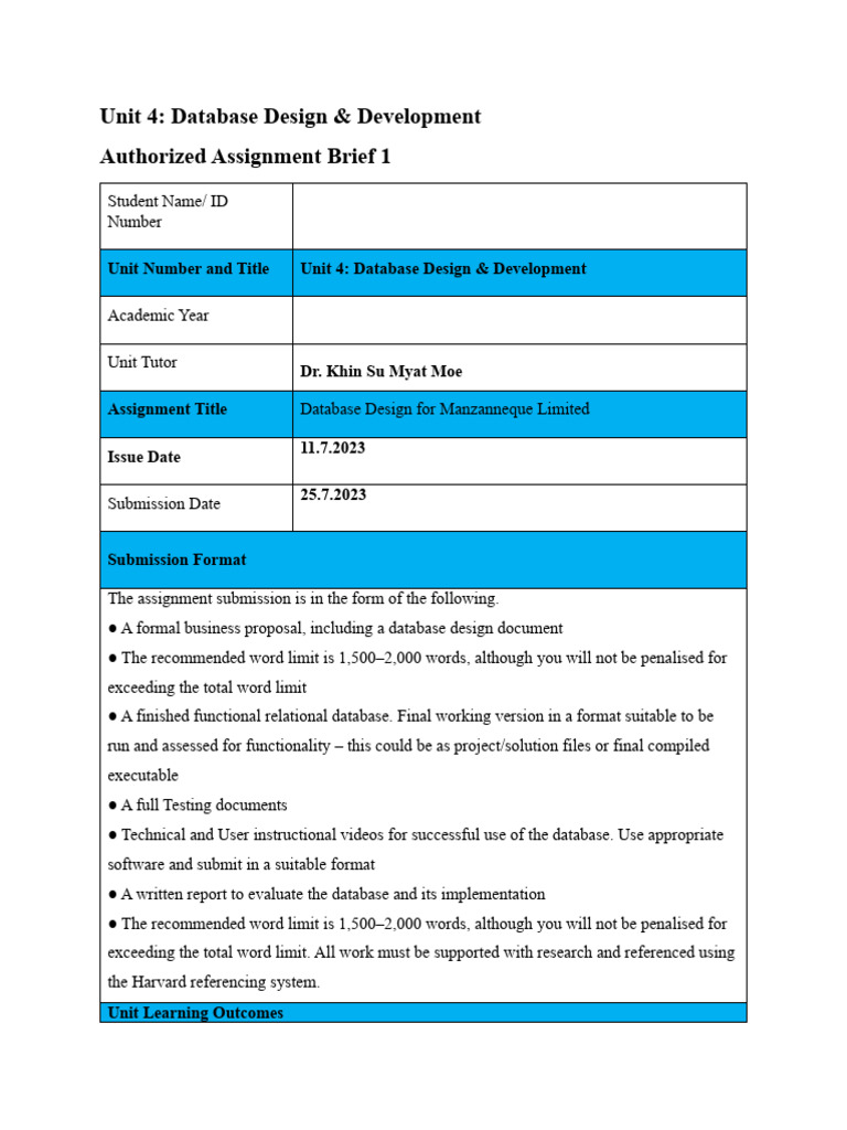 23-24 Database Assignment Brief | PDF | Databases | System