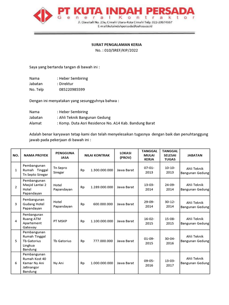 SURAT REFERENSI HEBER SEMBIRING Fix | PDF