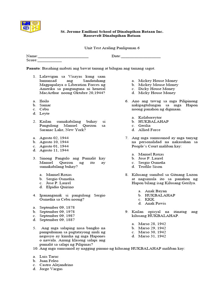 AralingPanlipunan Quarter3 UnitTest | PDF AralingPanlipunan Quarter3 UnitTest | PDF