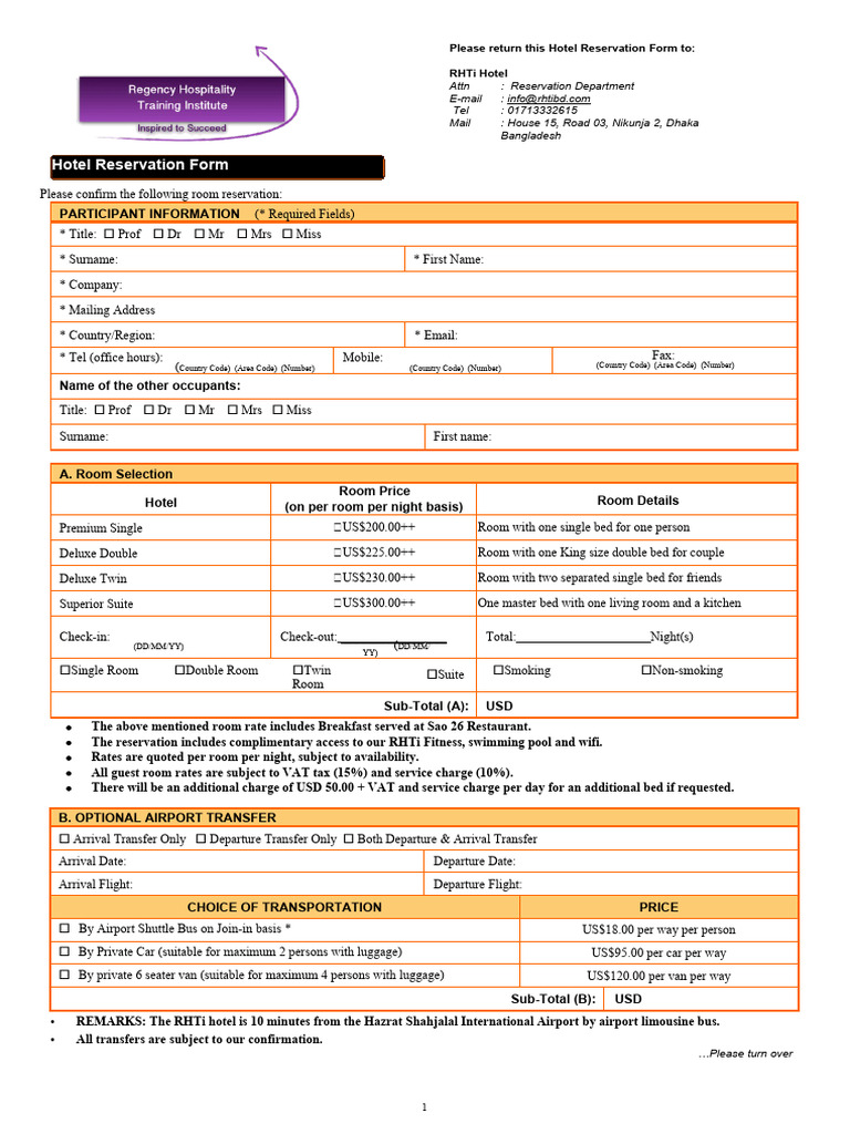Hotel Reservation Form | PDF | Credit Card | Banking Technology