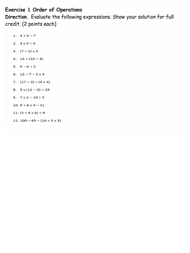 Pemdas Exercise | PDF