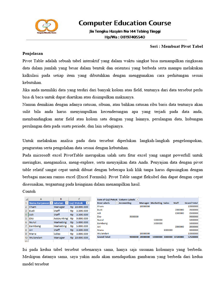 Panduan Membuat Pivot Tabel Excel | PDF | Komputer