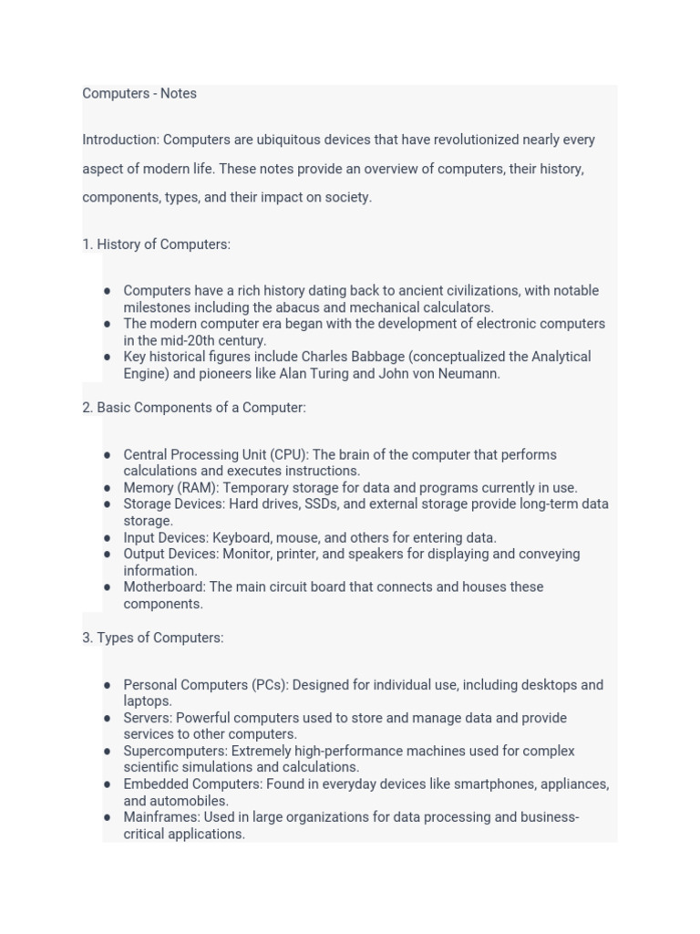 Computers - Notes | PDF | Computer Data Storage | Operating System