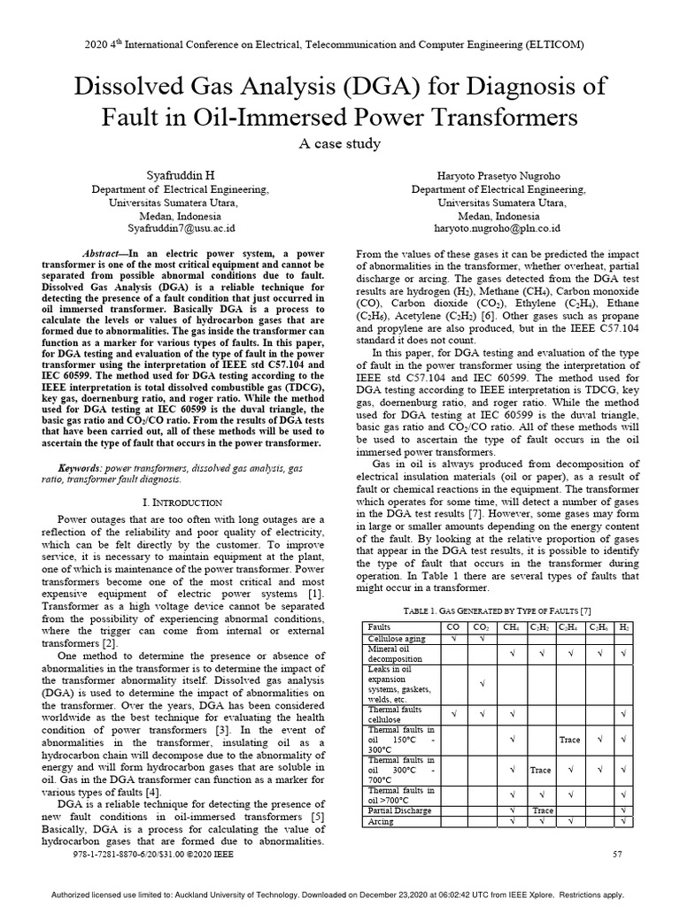Dissolved Gas Analysis (DGA) For Diagnosis of Fault in Oil-Immersed Power Transformers ...