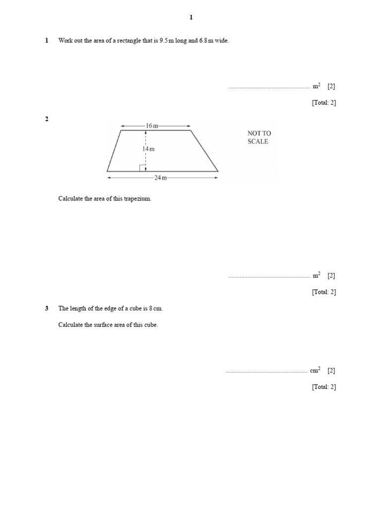 My Test - Perimeter Area Volume | PDF | Area | Volume
