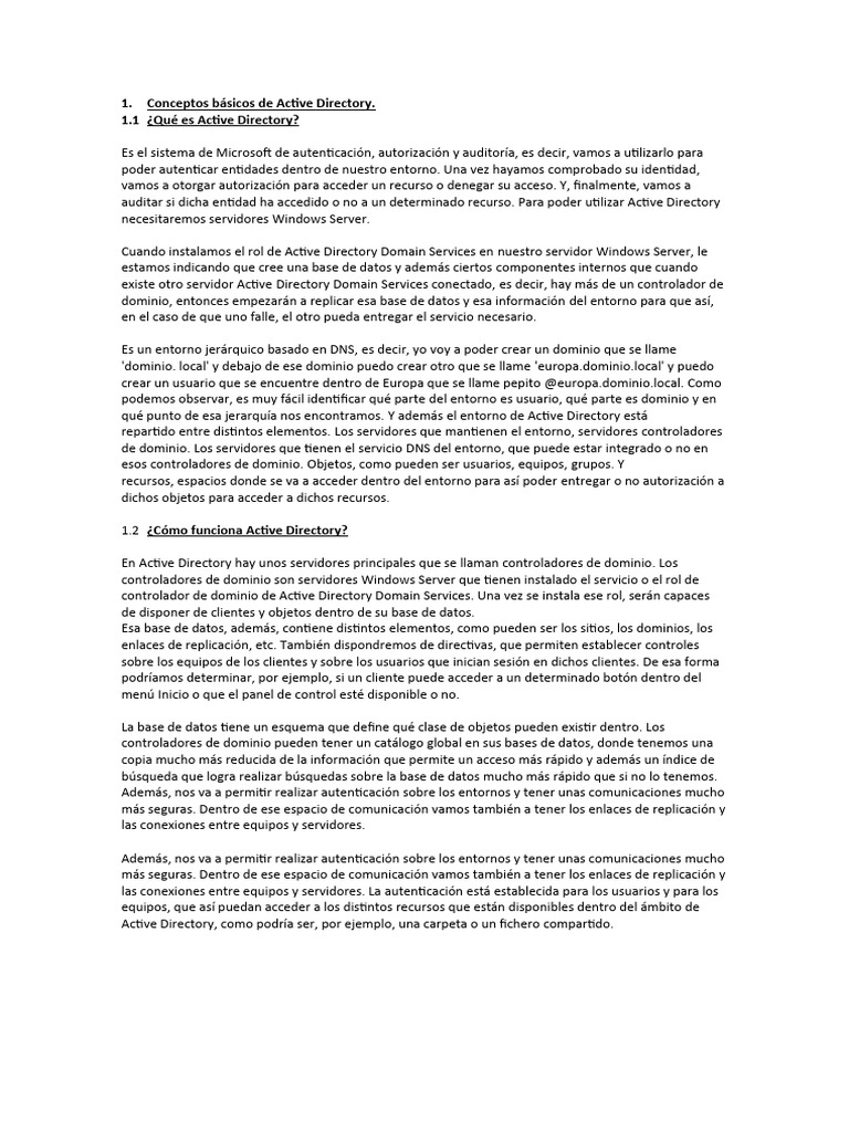 Conceptos Básicos de Active Directory | PDF | Directorio Activo | sistema de nombres de dominio