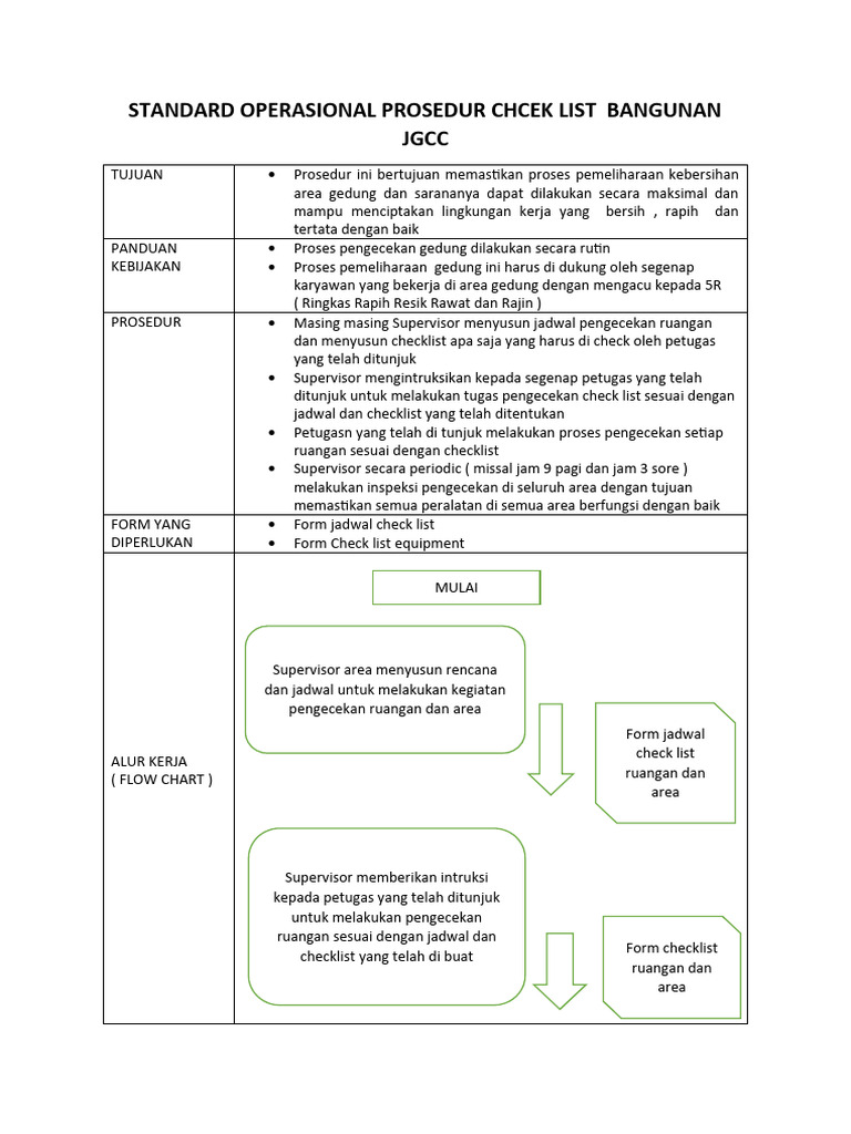 SOP Pengecekan Gedung Bangunan JGCC | PDF | Teknologi & Rekayasa