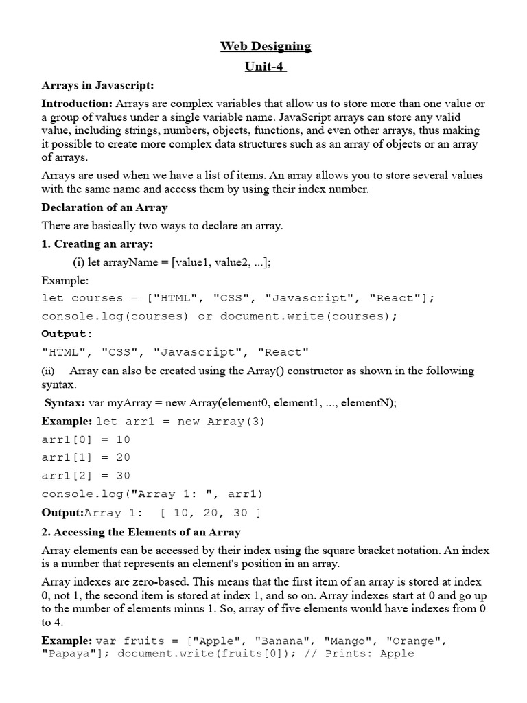 WD - Notes-Unit-4 (Half Unit) | PDF | Java Script | Parameter (Computer ...