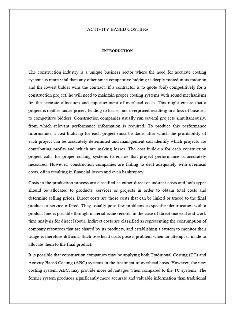 Activity Based Costing Pdf Cost Economies