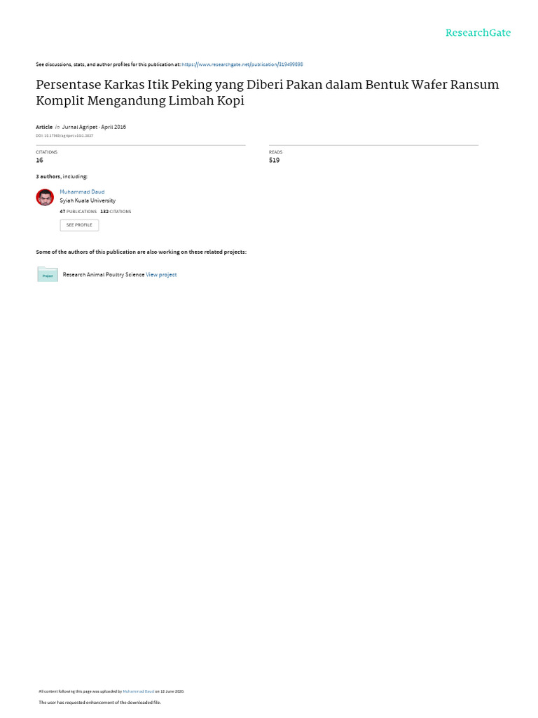 Persentase Karkas Itik Peking Yang Diberi Pakan Da | PDF | Information Technology | Computing