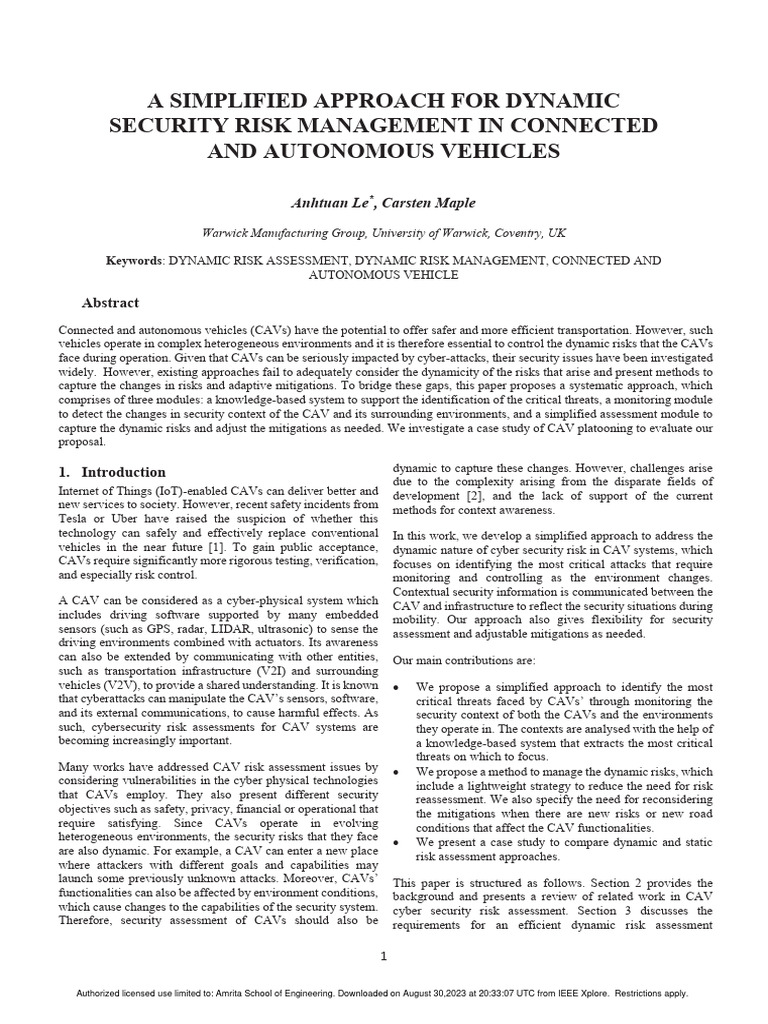 A Simplified Approach For Dynamic Security Risk Management in Connected ...