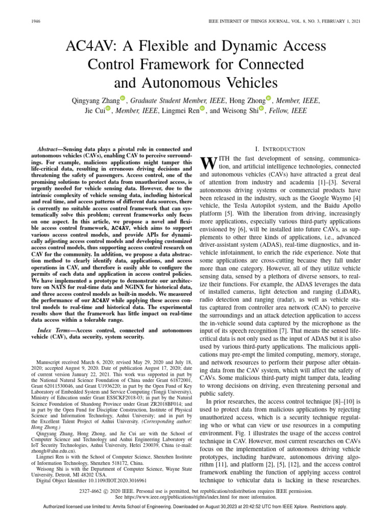 AC4AV A Flexible and Dynamic Access Control Framework For Connected and Autonomous Vehicles ...
