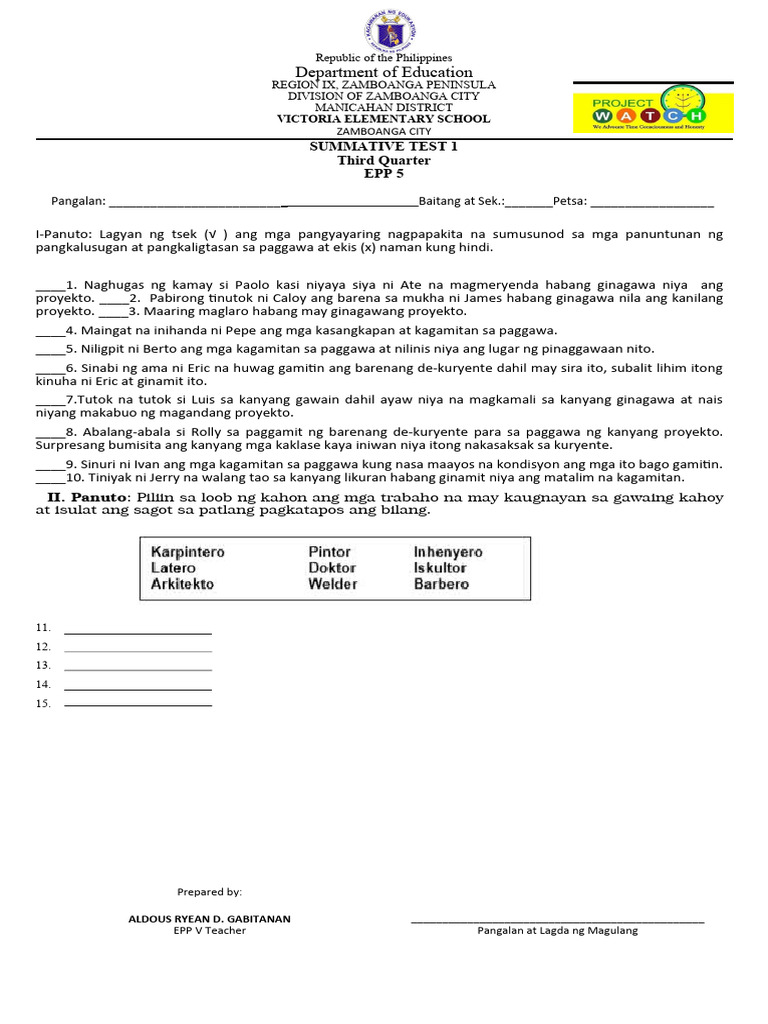 Q3-SUMMATIVE-TEST 1-EPP-5 and 6 | PDF