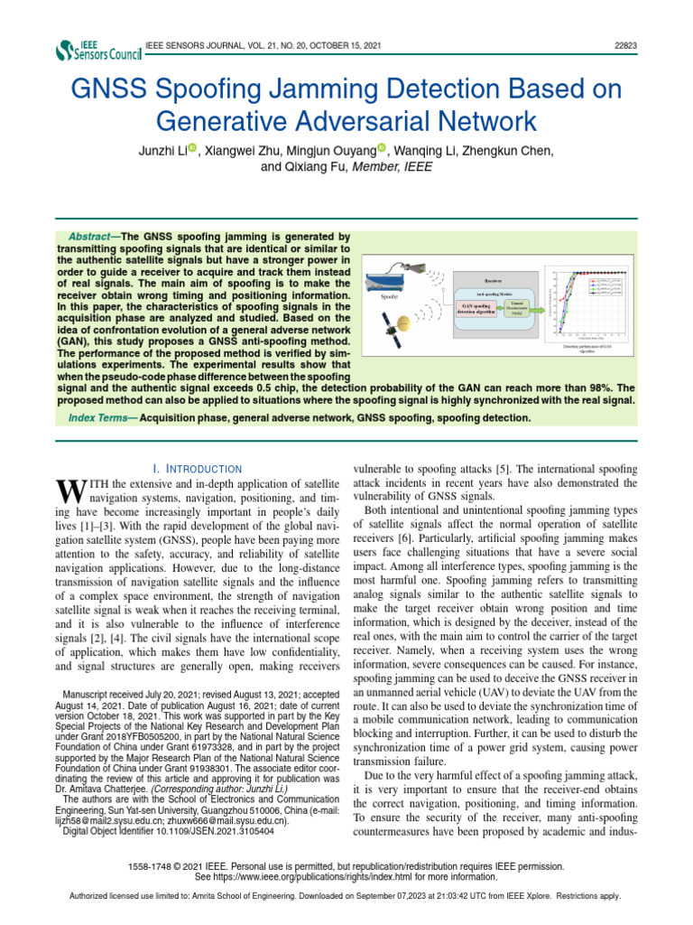 GNSS Spoofing Jamming Detection Based On Generative Adversarial Network | PDF | Computing ...