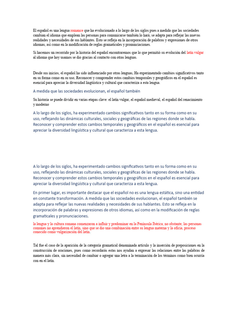 El Español Es Una Lengua Romance Que Ha Evolucionado A Lo Largo de Los ...