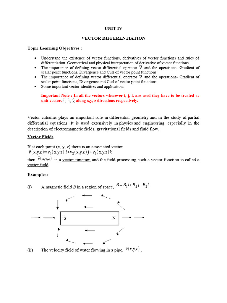 Unit-4, Vector Differential Calculus | PDF | Euclidean Vector | Gradient Unit-4, Vector Differential Calculus | PDF | Euclidean Vector | Gradient