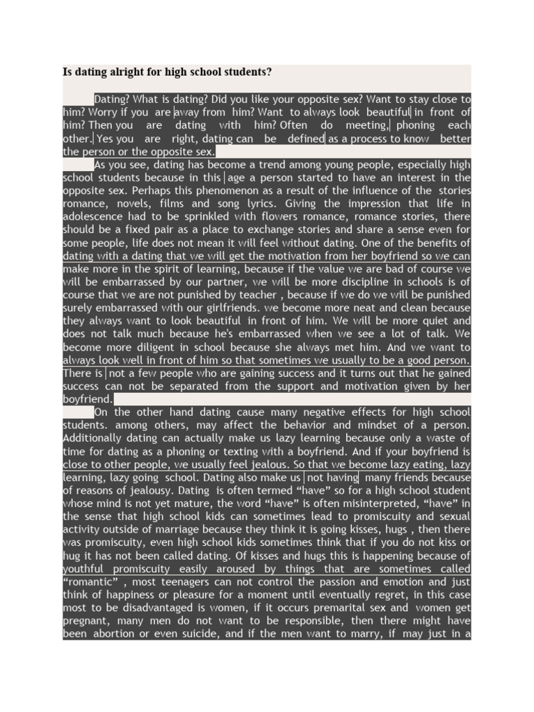 Is Dating Alright For High School Students | PDF | Jealousy | Human ...