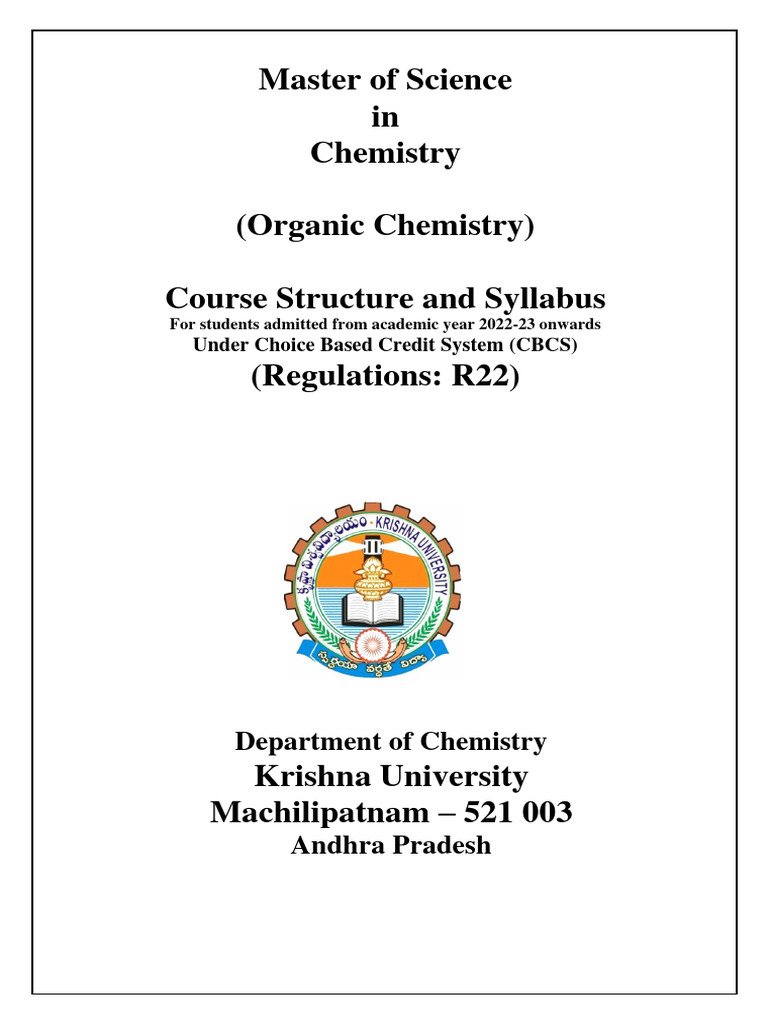 M Sc Organic Chemsitry Course Structure Curriculum R 22 Regulations