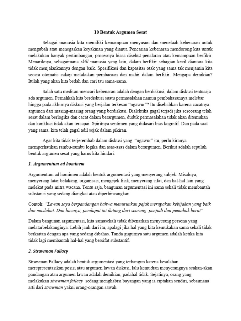 10 Bentuk Argumen Sesat | PDF