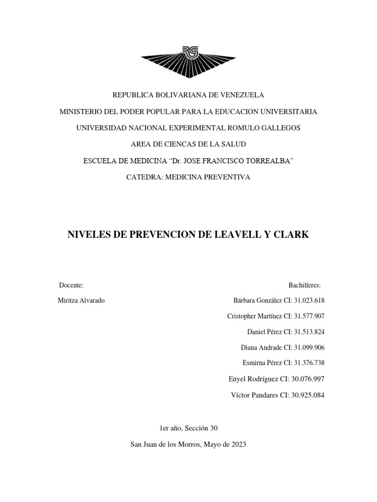 Niveles de Prevención de Leavell y Clark | PDF | Asistencia sanitaria ...