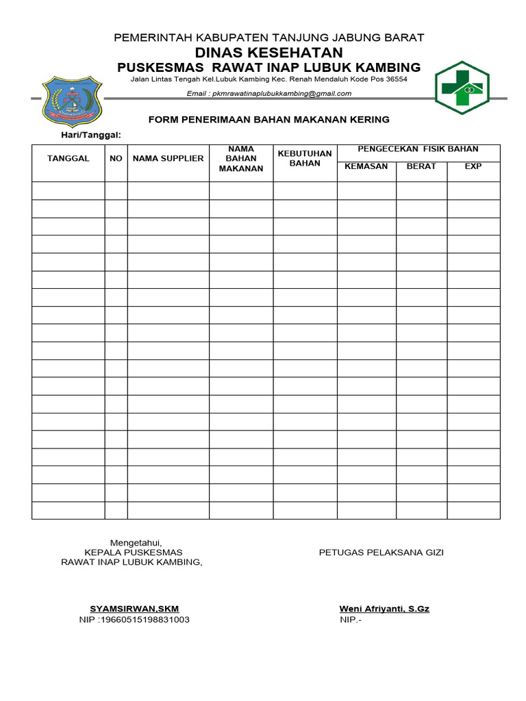 Form Penerimaan Bahan Makanan Kering | PDF