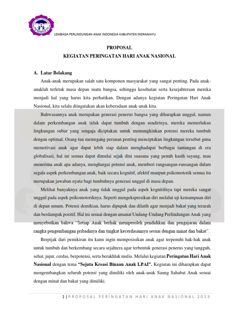 Proposal Hari Anak Nasional | PDF | Perjalanan