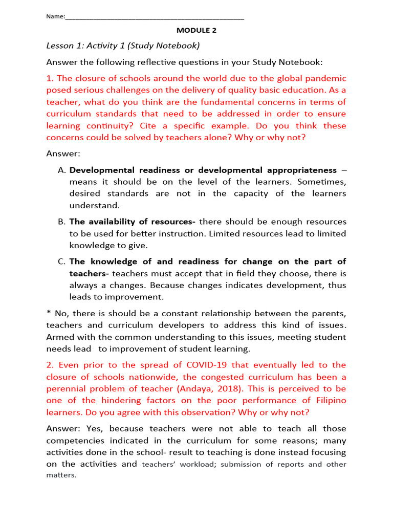 Activites In Module 2 Pdf Curriculum Learning