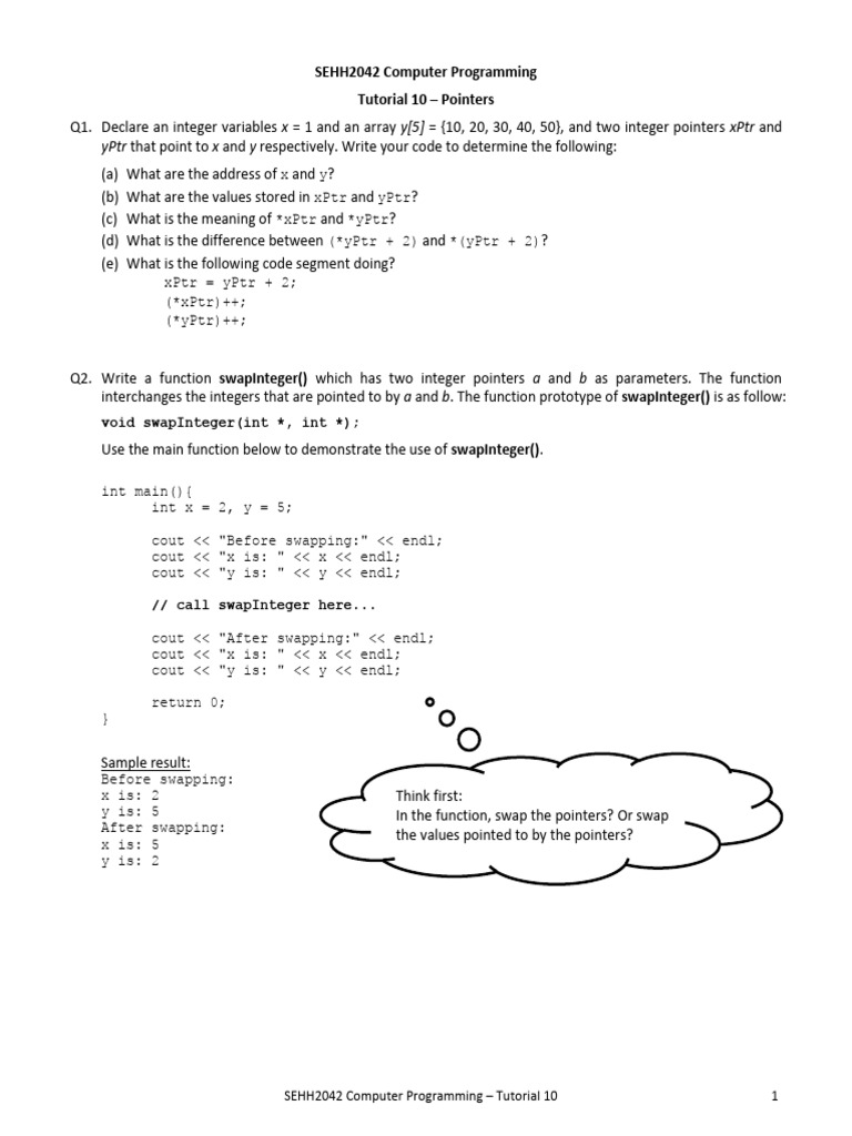 T10 Pointers Pdf Pointer Computer Programming Integer Computer Science 
