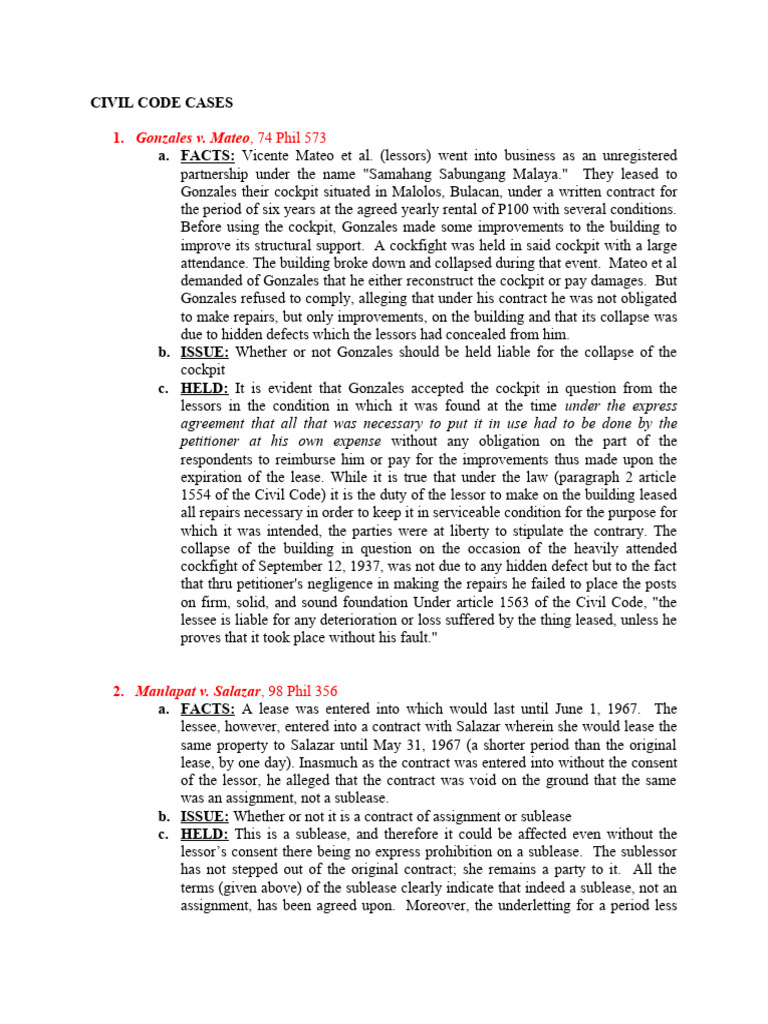 LEASE of LANDS Sample Cases Digest | PDF