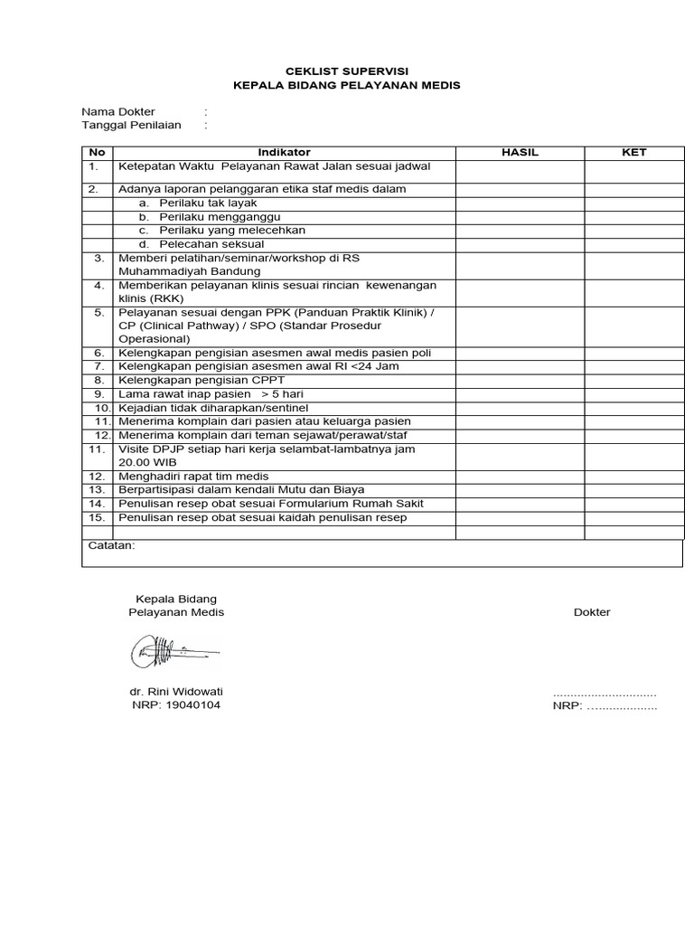 Ceklist Supervisi Dokter | PDF | Pengembangan Diri | Kesehatan Holistik