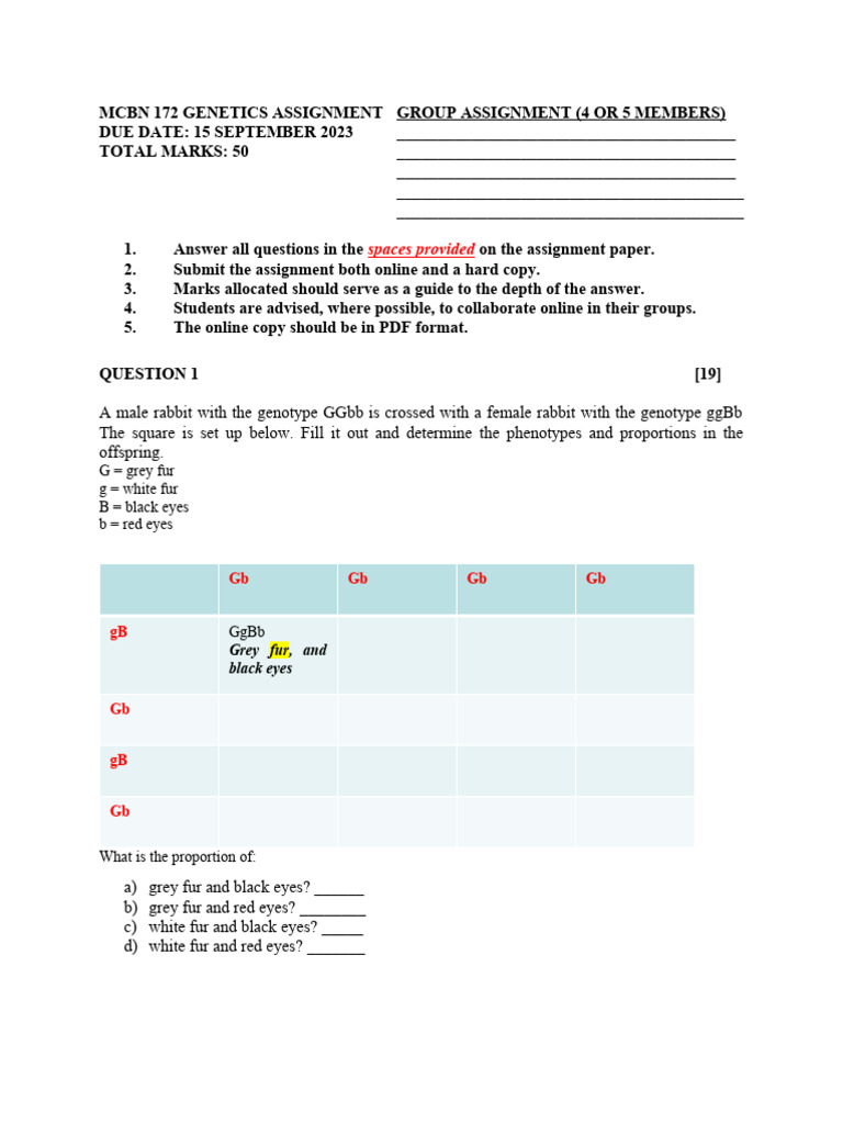 Genetics Assignment Overview and Questions | PDF | Genotype | Chicken