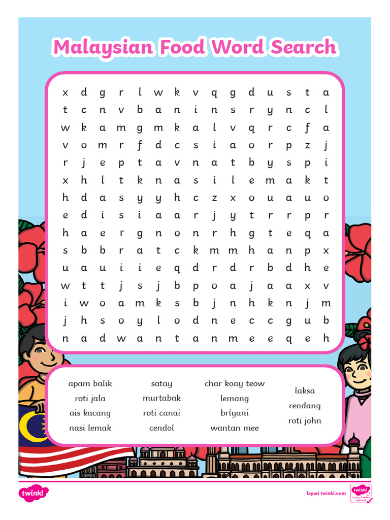 My Bi 1656814400 Food in Malaysia Word Search - Ver - 5 | PDF ...