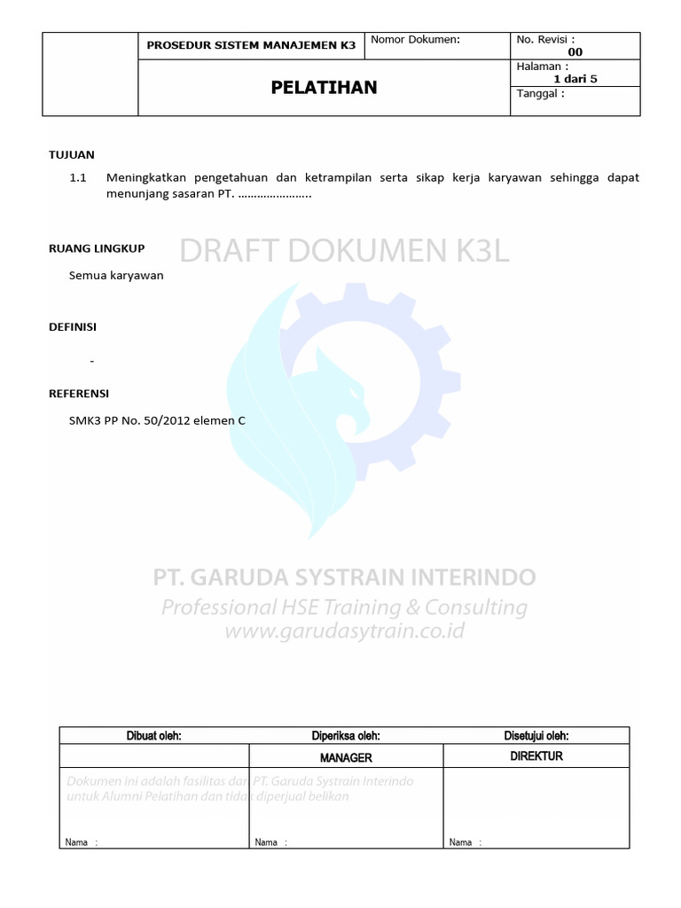 Prosedur Pelatihan K3 di Garuda Systrain | PDF