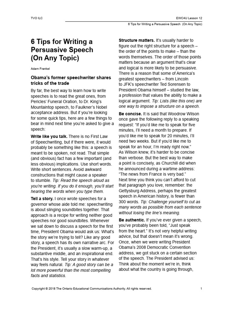 6 Tips For Writing A Persuasive - Speech | PDF | Rhetoric | Public Speaking