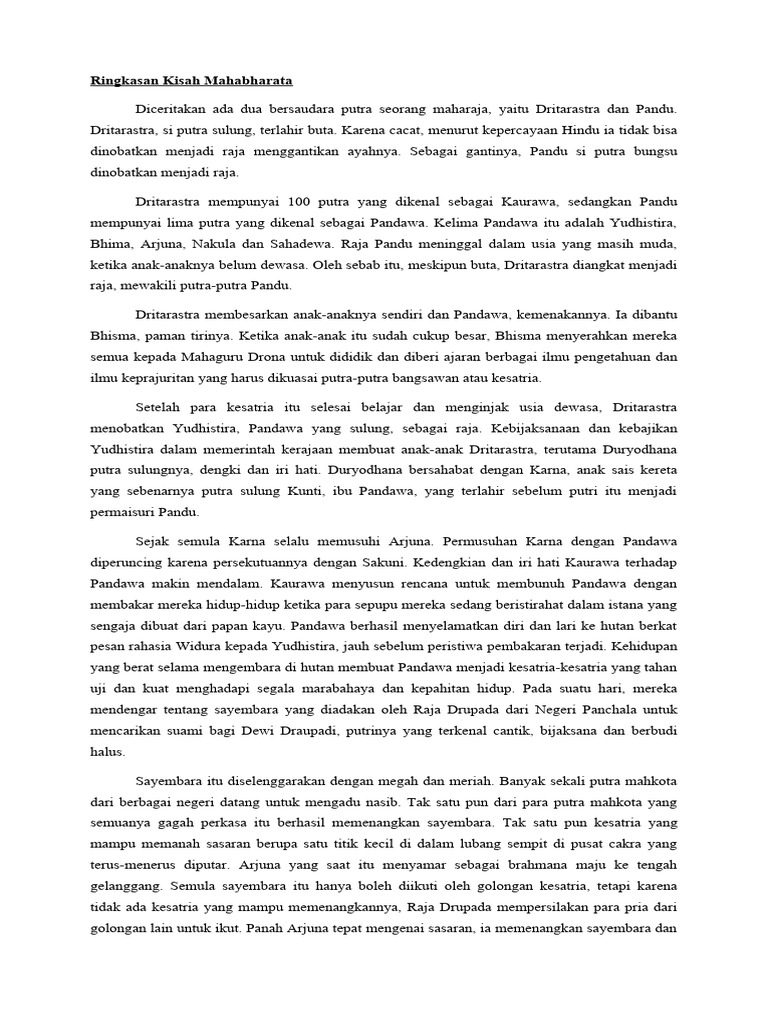 Ringkasan Kisah Mahabharata 4lbr | PDF