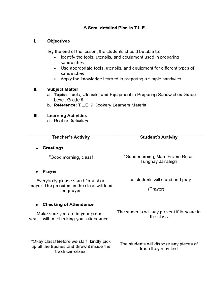 Detailed Lesson Plan in TLE G7 | PDF | Knife | Blade