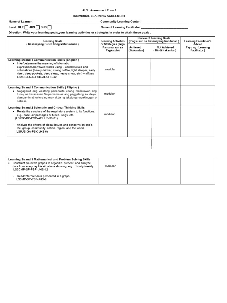 Individual Learning Agreement Sample | PDF | Learning