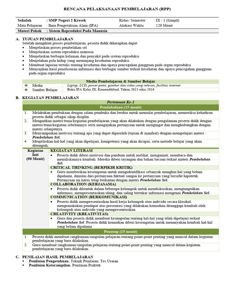 RPP I Ipa Kelas 9 Sem 1 | PDF | Sains & Matematika