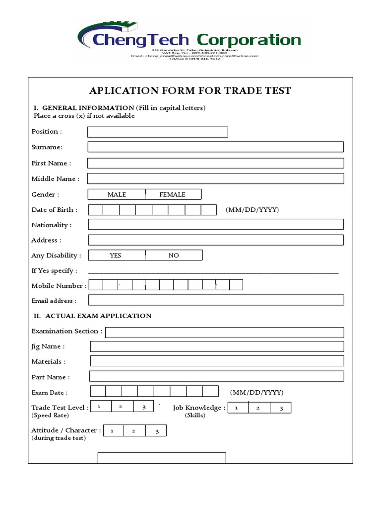 Aplication Form For Trade Test | PDF | Career & Growth | Business