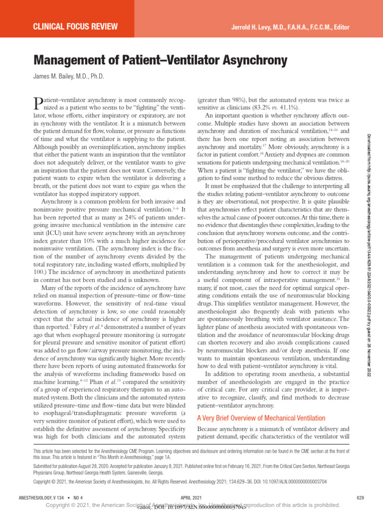 Management of Patient-Ventilator Asynchrony | PDF | Anesthesia ...