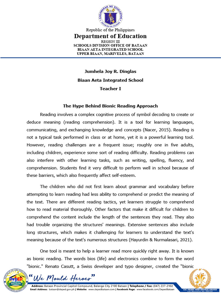 Article-2-The Hype Behind Bionic Reading Approach | PDF | Reading ...