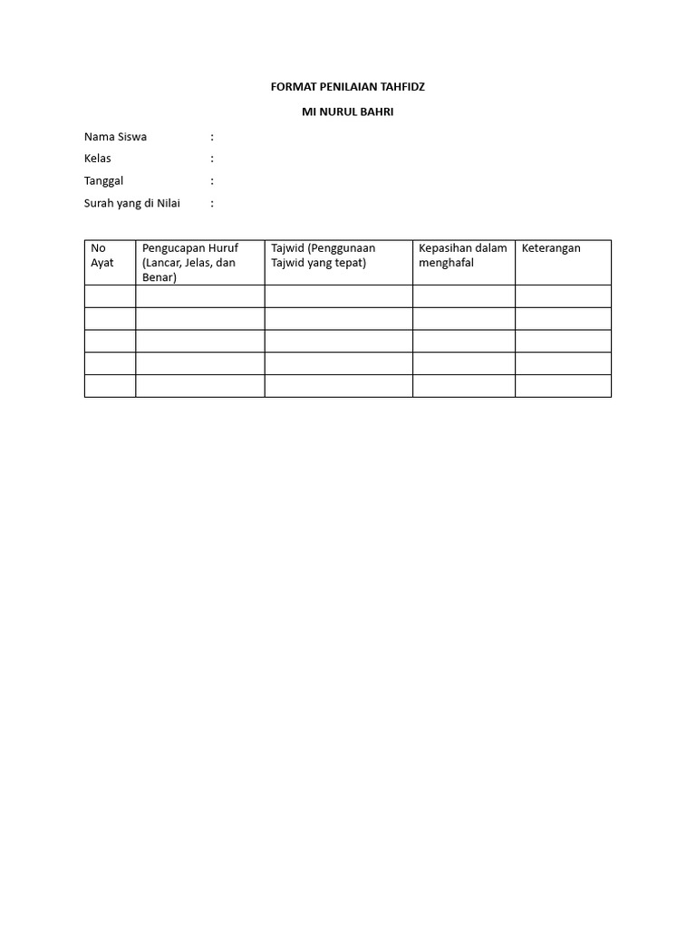 Format Penilaian Tahfidz | PDF