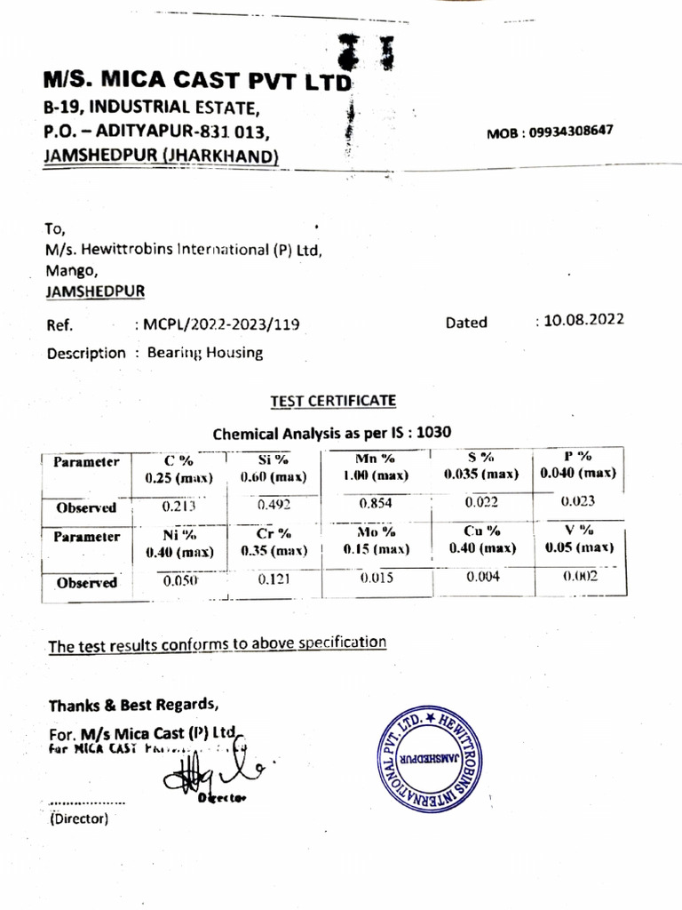 Bearing Test Certificate Details | PDF | Technology & Engineering