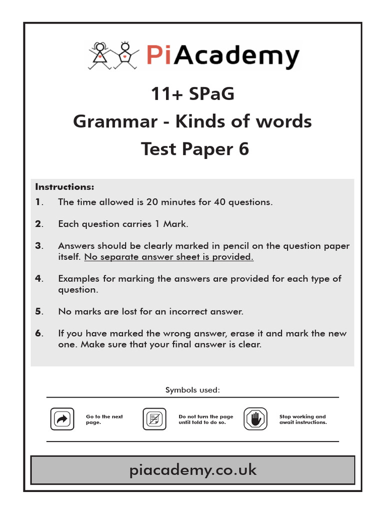 11 Plus SPaG Grammar Kinds of Words Test Paper 6 FBD | PDF | Question ...