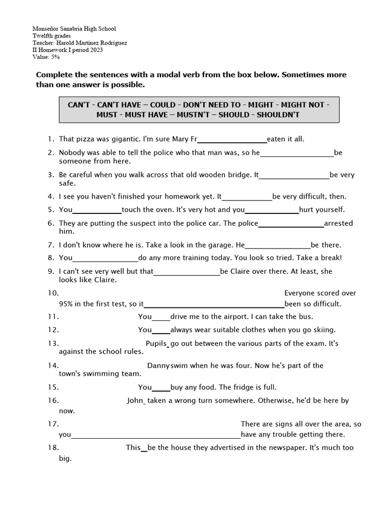 Homework Modal Verbs | PDF