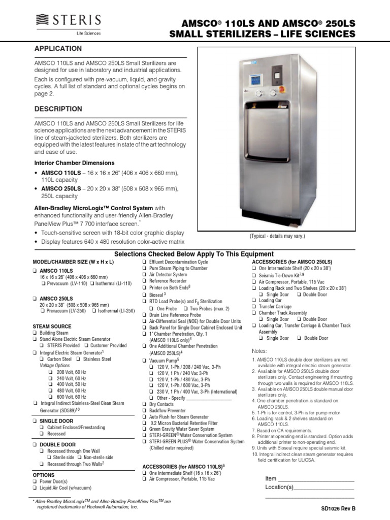 AMSCO Lab Series Small Tech Data Sheet English | PDF | Water | Valve