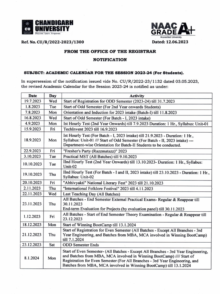 Academic Calendar 2023-24 | PDF